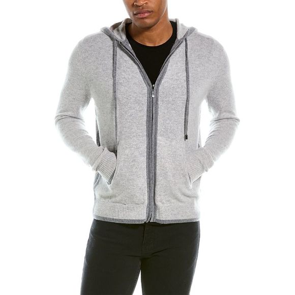 Qi | Sweaters | Qi Mens Cashmere Contrast Trim Cashmere Hoodie Grey ...